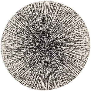 SAFAVIEH Evoke Collection Area Rug - 8' Round, Black & Ivory, Abstract Burst Design, Non-Shedding & Easy Care, Ideal for High Traffic Areas in Living Room, Bedroom (EVK228K)