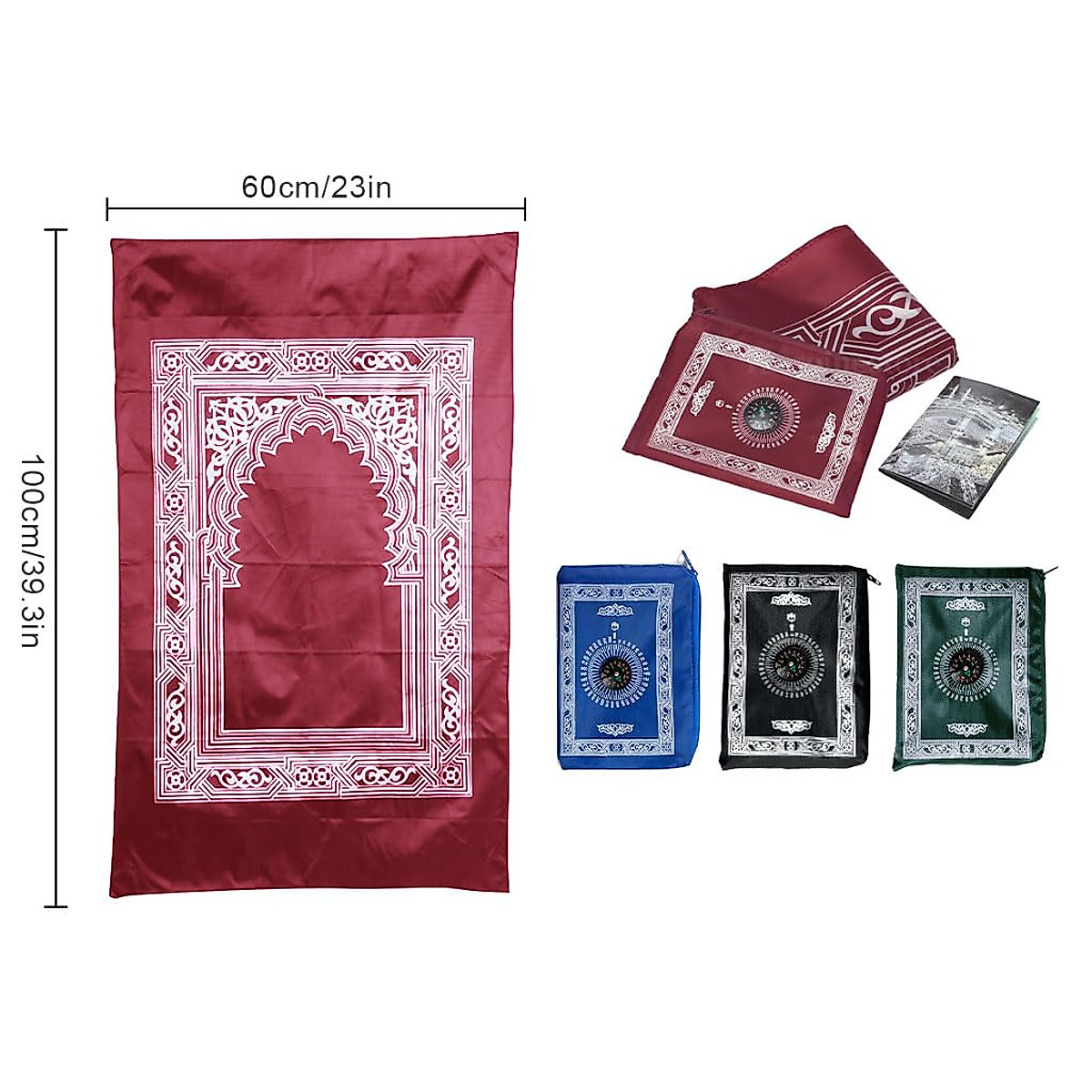 Abiyou 4 Pieces Prayer Mat, Musilm Prayer Mat, Polyester Prayer Rug, Portable Travel Prayer Mat, Travel Prayer Rug with Compass, for Muslim Prayer, Ramadan(60CMx100CM)