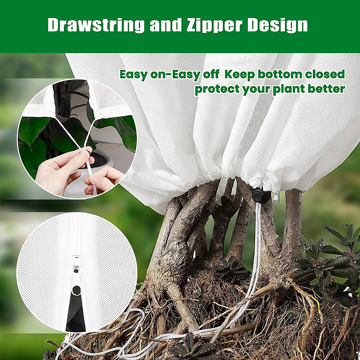 Plant Covers Freeze Protection 47" x 71" Large Tree Covers Frost Protection Blankets Reusable Plant Protector Drawstring Bags Anti-Freeze Shrub Cloth Blanket for Winter Cold Weather Outdoor w/Zipper