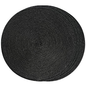 FunWheat Round Braided Placemats Set of 4 Table Mats for Dining Tables Woven Washable Non-Slip Place mats 15Inch (Black, 4pcs)