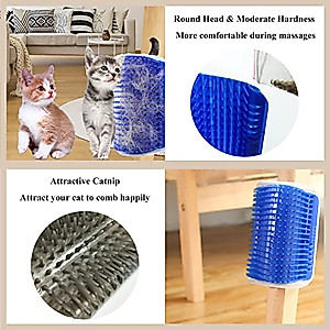 DOUBLE2C Cat Self Groomer, 4 Pack Cat Wall Corner Groomers with Catnip, Soft Face Scratchers Brush, Corner Massage Comb for Long & Short Fur Kitten/Puppy (Blue+Grey)