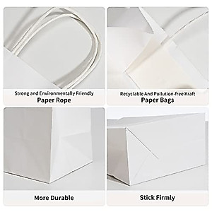 RACETOP White Paper Bags with Handles Bulk 8"x4.5"x10.8" 50Pcs Gift Bags Medium Size, White Gift Bags with Handles, Gift Bags Bulk, Retail Bags, Party Bags, Shopping Bags, Merchandise Bags