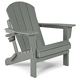 ABCPATIO Folding Adirondack Chair Outdoor Weather Resistant Patio Chair with Cup Holder, Seat Width 20", Dark Gray