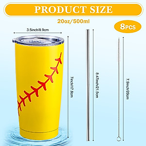 Suclain 8 Pcs Softball Insulated Tumbler with Lid and Straws 20 oz Baseball Tumbler Softball Coach Cup Double Wall Vacuum Stainless Steel Cup Travel Coffee Mug for Home Office Party (Ice Bully)