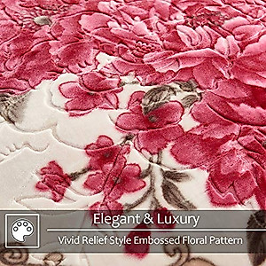 JYK Heavy Korean Faux Mink Fleece Blanket, 5 LB - 2 Ply Reversible 520GSM Silky Soft Plush Warm Blanket for Autumn Winter (Queen, Flower/Light Blue)