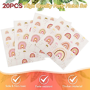 Boho Rainbow Party Supplies Boho Rainbow Baby Shower Tableware Set Including Paper Plates Napkins Tablecloth for Boho Birthday Party Baby Shower Decorations Supplies