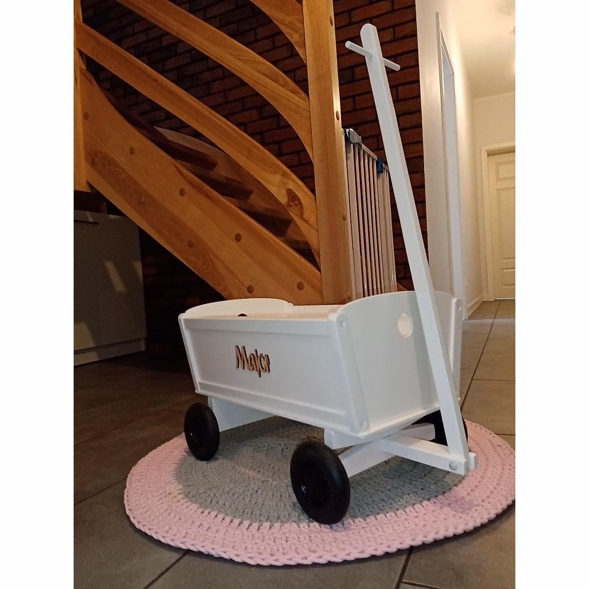 Premium Wooden Wagon STAS - Safe and Beautiful | Ideal for Weddings and Flower Girls | Color: White Fluff| Wheels: Rubber