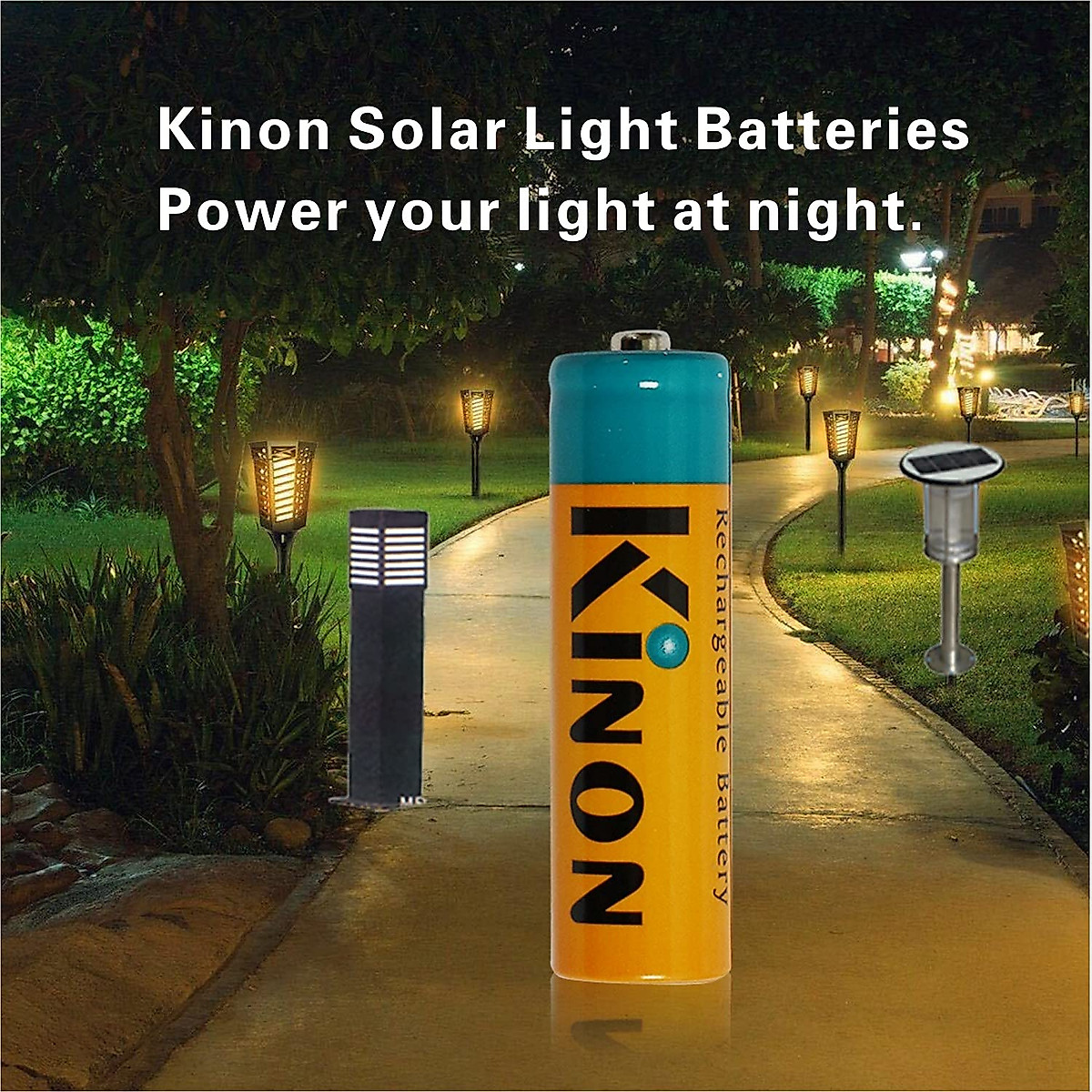 Kinon Double A Rechargeable Batteries 1.2V NiCD AA 1000mAh (12 Pieces) for Outdoor Solar Garden Lights Landscape Pathway Lights Porch and Patio Lights, Orange (KAA1000KN12P)