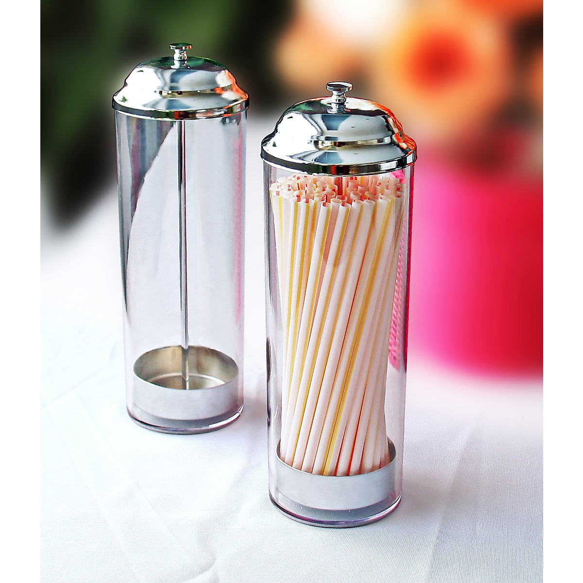 New Star Foodservice 26641 Stainless Steel Straw Dispenser, 3.5-Inch by 10.6-Inch, Clear