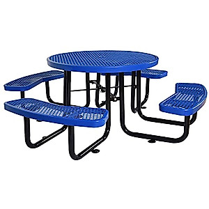 HONOOR Expanded Metal Picnic Table for Outdoors Lifetime Picnic Table with Umbrella Hole,Heavy Duty Sturdy Commercial Picnic Tables for Garden Courtyard BBQ, Round 46 inch Blue (ASW333)