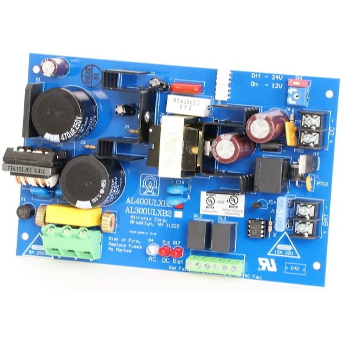 Altronix AL400ULXB2 Power Supply Charger, Single Class 2 Power Output, Filtered and Electronically Regulated Output, 12VDC @ 4A or 24VDC @ 3A Supply Current, Input 115VAC, Board