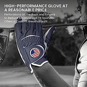 FINGER TEN Golf Gloves Men Left Handed Golfer 2 Pack Right Hand with Ball Marker Leather Premium Weathersof Grip Soft Mens Golf Glove (Blue,Medium,Worn on Right Hand)
