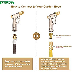 Garden Hose Sprayer, NORSMIC Garden Hose Nozzle Heavy Duty,Various Adjustable Flow Patterns, Water Hose Nozzle for Plant and Lawn Watering/Pet Bathing/Car Washing,High Pressure,Pure Metal