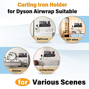 Holder Storage Stand Rack Wall Mount for Dyson Airwrap Curling Iron Accessories,Bathroom Organizer Holder for Dyson Airwrap,No Drilling Installation,Suitable for Bathroom|Bedroom|Hair Salon (Black)