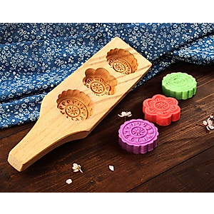 MoonCake Mold Chinese Traditional Mid-autumn Festival Moon Cake Mold 3 Flower Shape Wooden Handmade Baking Mold for Muffin Mooncake Cookie Biscuit Chocolate Pumpkin Pie