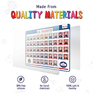 merka Kids Placemat Educational Placemats Kids Placemats for Dining Table Silicone Placemat Presidents of The United States Kids Learning Placemats for Dining Table