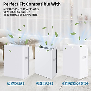 G3 A3 HEPA Filter Compatible with AMEIFU G3 (Sferf-30)（FXAP2W） Air Purifier, VEWIOR A3 Air Purifier & Tailulu HQZZ-260 Air Purifier, 3-in-1 True HEPA Air Cleaner Filter, 4 Pack