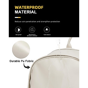 VECAVE Lightweight Backpack for Women Men,Travel Casual Daypack Laptop Rucksack, Waterproof College High Secondary Bookbag PU Leather Computer Laptop Bag Beige