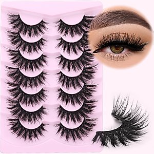 Lashes Flat Faux Mink Eyelashes Fluffy 20mm Long False Eyelashes Dramatic Cat Eye Eyelashes Wispy 3D Crossed Thick Fox Eyelashes Extensions Strip Lashes Pack by Kiromiro
