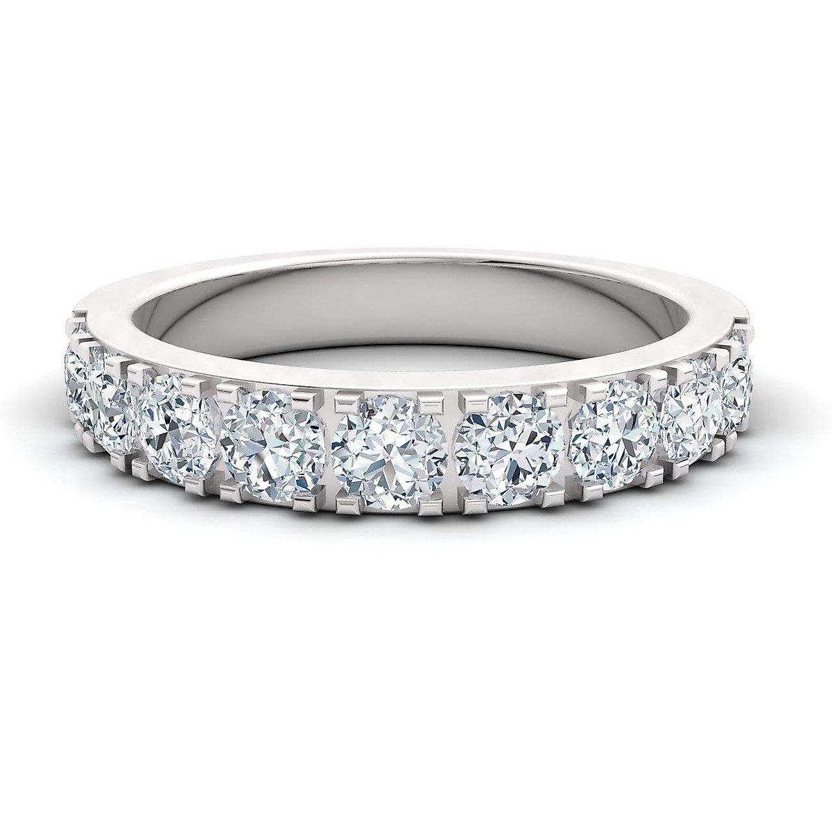 Diamondere Natural and Certified Diamond Wedding Ring in 14K White Gold | 1.00 Carat Half Eternity Stackable Band for Women, US Size 9