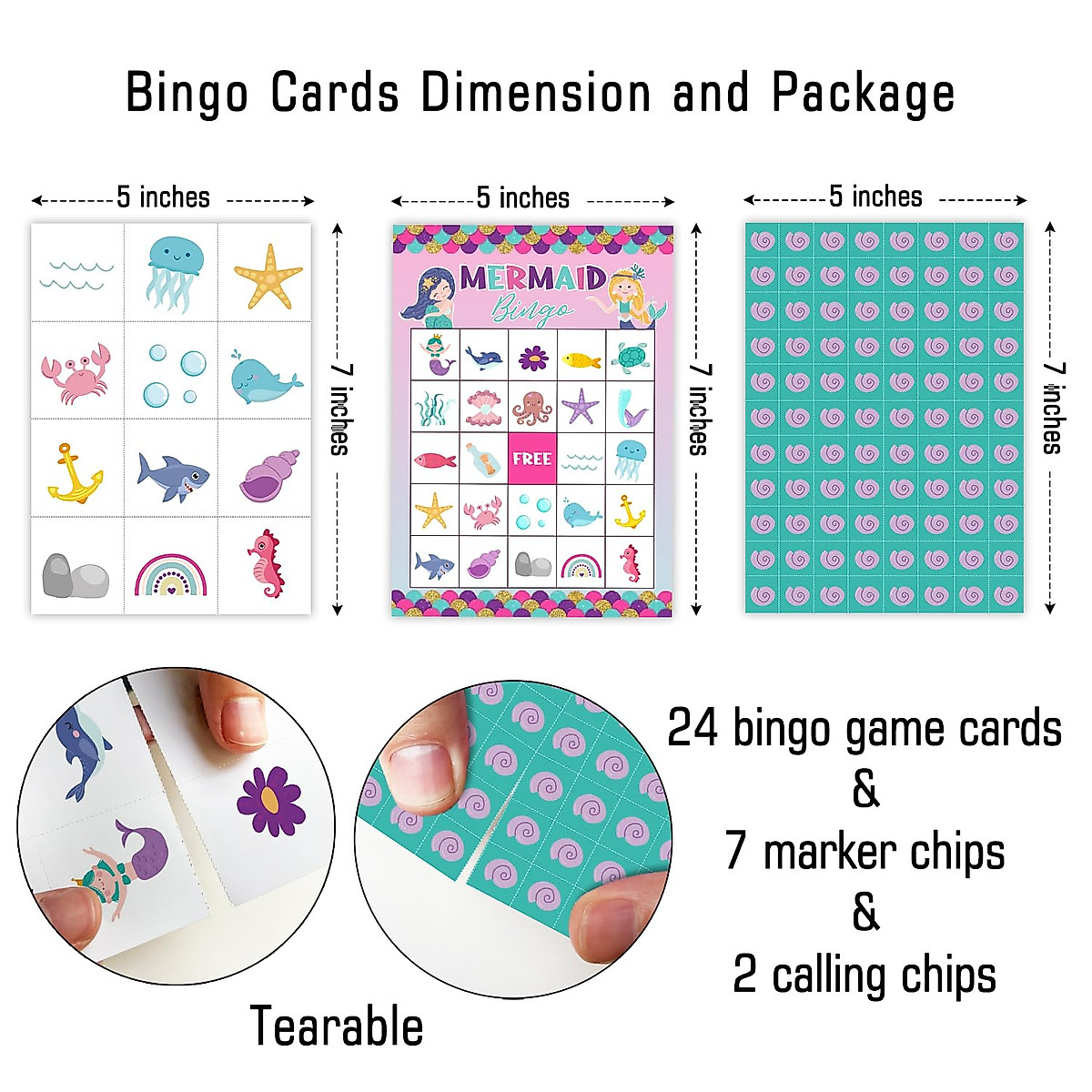 5 x 7 Inches Mermaid Bingo Game Cards, Holiday Indoor Outdoor Bingo Game with 24 Players, Party Activity Supplies for Family Colleague Friend Adult Teen Birthday Festival School Classroom-01