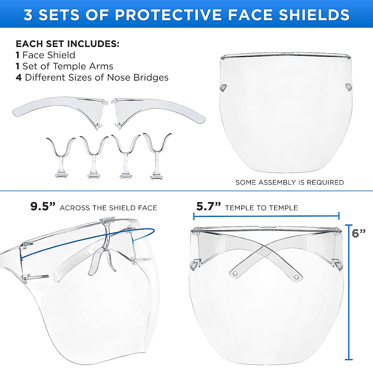 Salon World Safety (Pack of 3 Protective Face Shield Full Cover Visor Glasses with Frames - Ultra Clear Reusable Plastic Goggles, Anti-Fog - Eye Nose Mouth Personal Protection, Sanitary Droplet Guard
