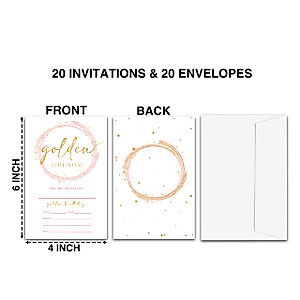 TIRYWT Golden Birthday Invitations, Fill-In Style Birthday Party Invitations with Envelopes (20-Pack), Birthday Party Decorations And Supplies -yqk-a38