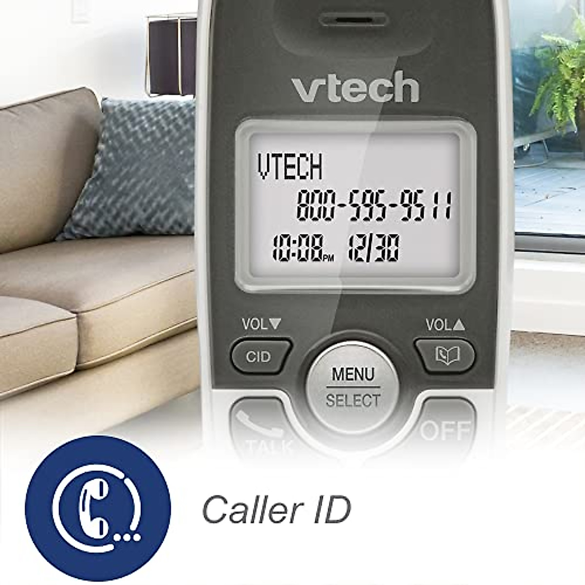 VTech VG101 DECT 6.0 Cordless Phone for Home, Blue-White Backlit Display, Backlit Big Buttons, Full Duplex Speakerphone, Caller ID/Call Waiting, Easy Wall Mount, Reliable 1000 ft Range (White/Grey)
