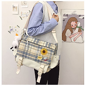 Kawaii Backpack Japanese School Bag Aesthetic Cute Plaided Bags Harajuku Tote Ita Bag Crossbody Girls Kawaii Stationary (Yellow, One Size)