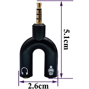 Headphone Splitter Adapter, 2 Pack U Shape 3.5mm 4 Pole Male to 2 x 3 Pole Female Headphone Y Splitter, for Audio Stereo Earphone, MIC , Phones, Computers, MP3, Tablet, Black
