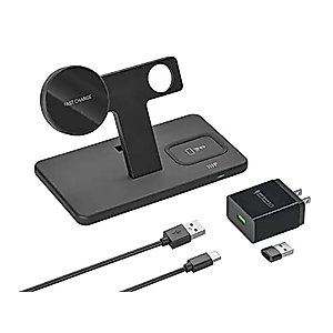 Monoprice Magsafe 3-in-1 Wireless Charging Stand, Bundled with QC3.0 Wall Charger, for iPhone 13/13 Pro/13 Pro Max/13 Mini/12/12 Pro/12 Pro Max/12 Mini, Apple Watch, AirPods