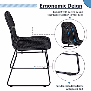 JOIVI Outdoor Wicker Chairs Set of 2, Patio Dining Armless Chairs with Curved Back for Outside Lawn, Garden, Backyard, Black Rattan