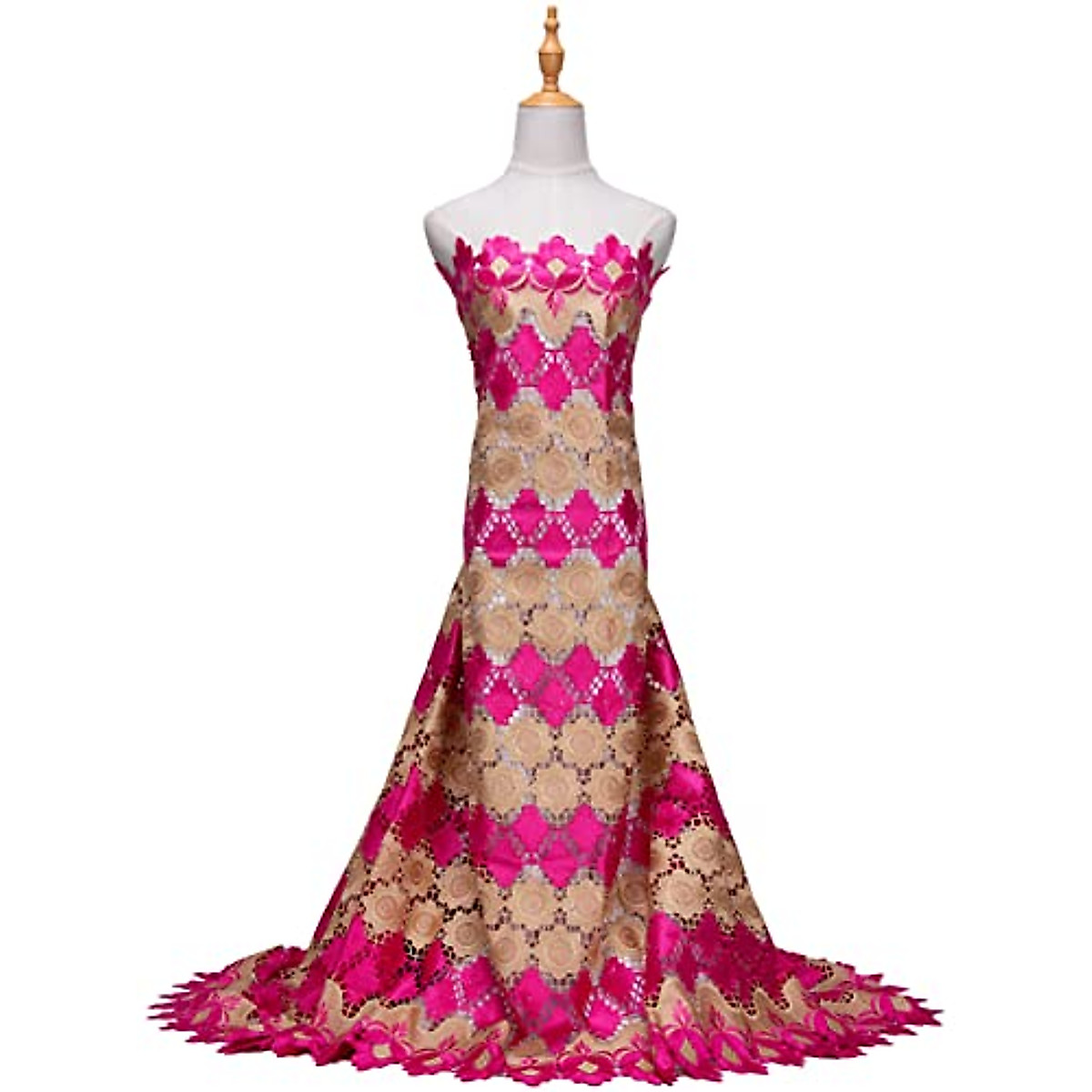 KAJURUI African Lace Fabric Water Soluble Guipure Lace Fabric 5 Yards Nigerian Embroidery Cord Fabric for Wedding