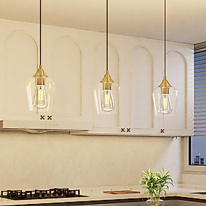 VONLUCE Pendant Light Kitchen Island, Brushed Gold Pendant Light Fixture with E26 Base & Adjustable Cable, Modern Pendant Lighting with Glass Shade for Living Room Bedroom Hallway