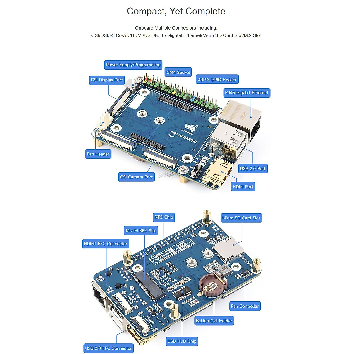 Mini-Computer Based on Raspberry Pi Compute Module 4 (NOT Included) with Mini IO Board Full Ver and Metal Case and Cooling Fan @XYGStudy (CM4-IO-BASE-BOX-B)