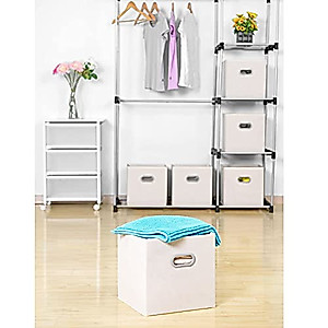 MaidMAX Storage Bins 12x12x12, for Home Organization and Storage, Toy Storage Cube, Closet Organizers and Storage, with Dual Plastic Handles, Beige, Set of 6
