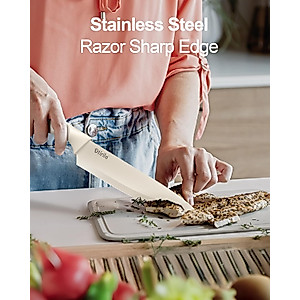 Otirilo 13 Pieces Kitchen Knife Set, Granite Nonstick Ceramic Coating Stainless Steel Sharp Chef Knives Set with Blade Guards & Kitchen Scissors, Essential Knife Set for Kitchen, Dishwasher Safe,White