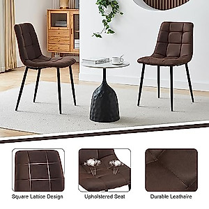 CLIPOP Modern Kitchen Dining Chairs Set of 2, Mid Century Modern Dining Chair with Upholstered Seat, Metal Leg, Armless Living Room Accent Chair, Kitchen Side Chair for Lounge Guest, Brown