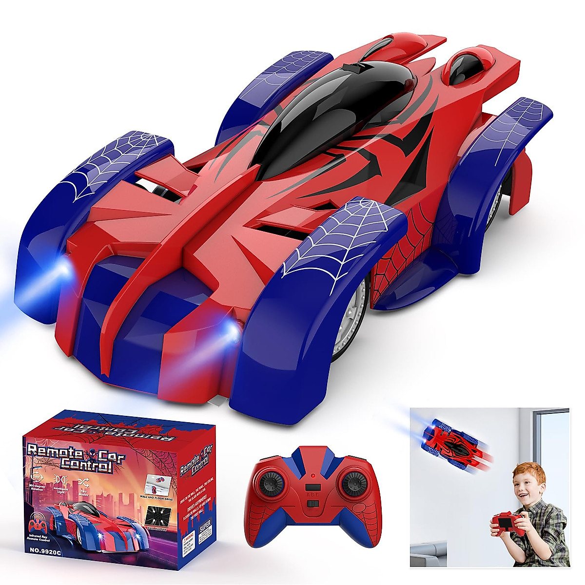 Aomifmik Wall Climbing Remote Control Car, 360° Rotating RC Stunt Car with Headlight, Rechargeable RC Car Toys for 3 4 5 6 7 8-12 Year Old Boys Girls Kids