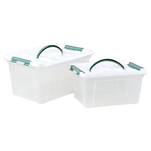 Uumitty Clear Storage Latch Box/Bin, 2-Pack Plastic Organizing Container with Handle and Lids (14 QT & 7QT)