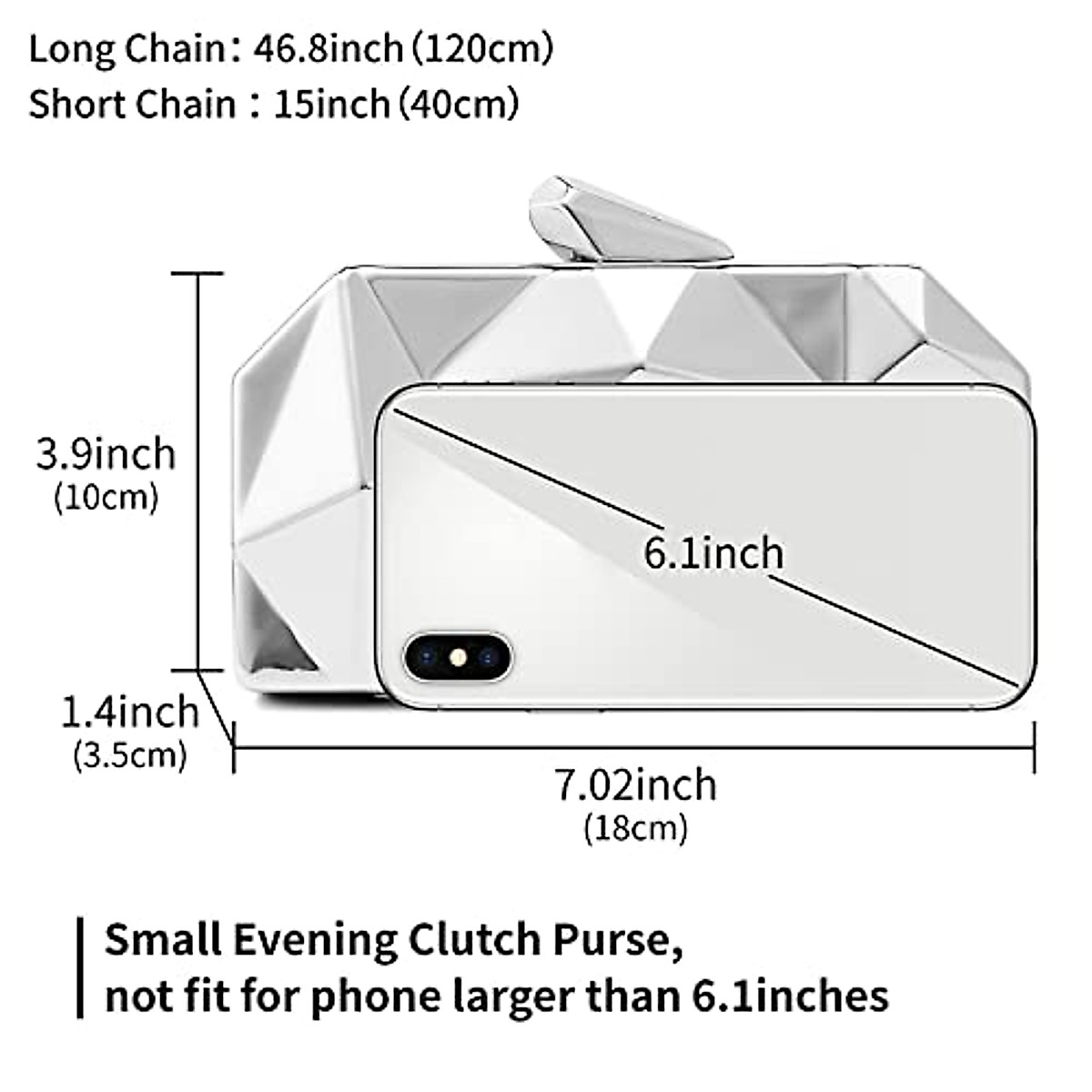 YAPAIOU Women Lattice Pattern Metal Evening Clutch Bag,Geometric Evening Clutch Purse Handbag With Chain Strap For Lady Wedding Party Prom Formal Occasion(Silver)