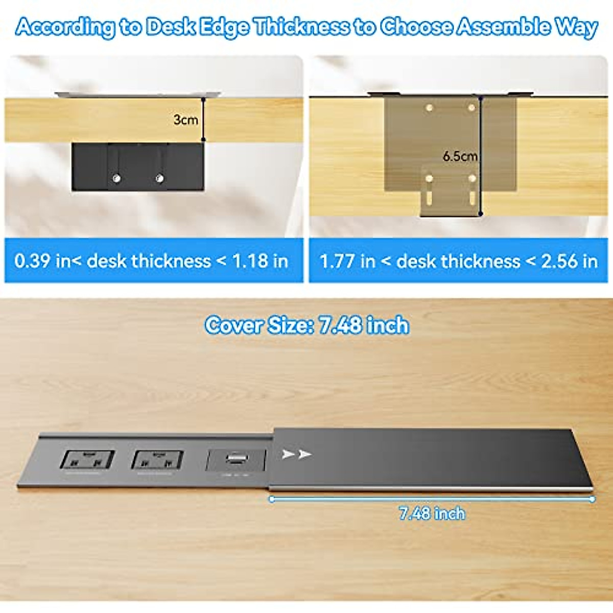 PD 20W USB C Recessed Power Strip, Furniture Power Strip with 2 Outlets ...