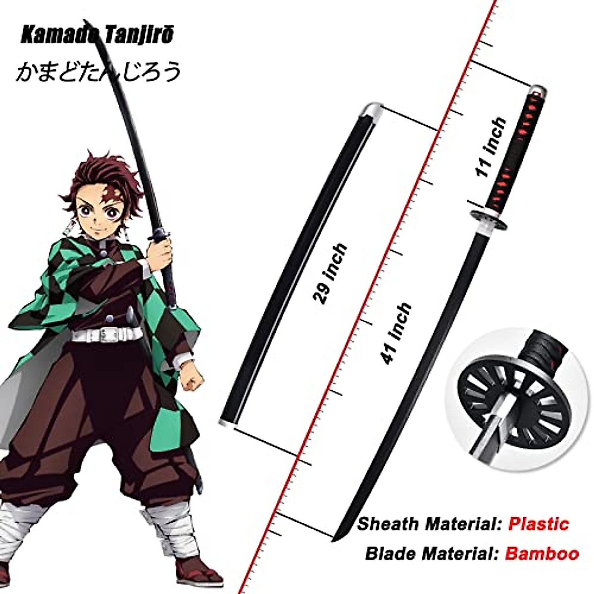 Demon Slayer Anime Sword - 41 Inch - Zenitsu, Tanjirou & Rengoku Styles - With Belt