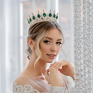 Green Tiara Crown for Women Crystal Queen Crowns Princess Tiaras with Comb Royal Crown for Wedding, Christmas, Halloween, Birthda, party, Prom, Anniversaries