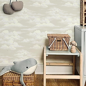 JiffDiff Wallpaper Peel and Stick White Cloud Wallpaper for Bedroom Mural Grey Wallpaper 17.3" x 118" Self Stick Neutral Wallpaper Modern Abstract Wallpaper