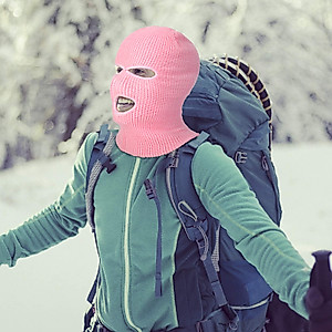 2 Pieces 3-Hole Ski Mask Knitted Face Cover Winter Balaclava Full Face Mask for Winter Outdoor Sports (Pink, Rose Red)