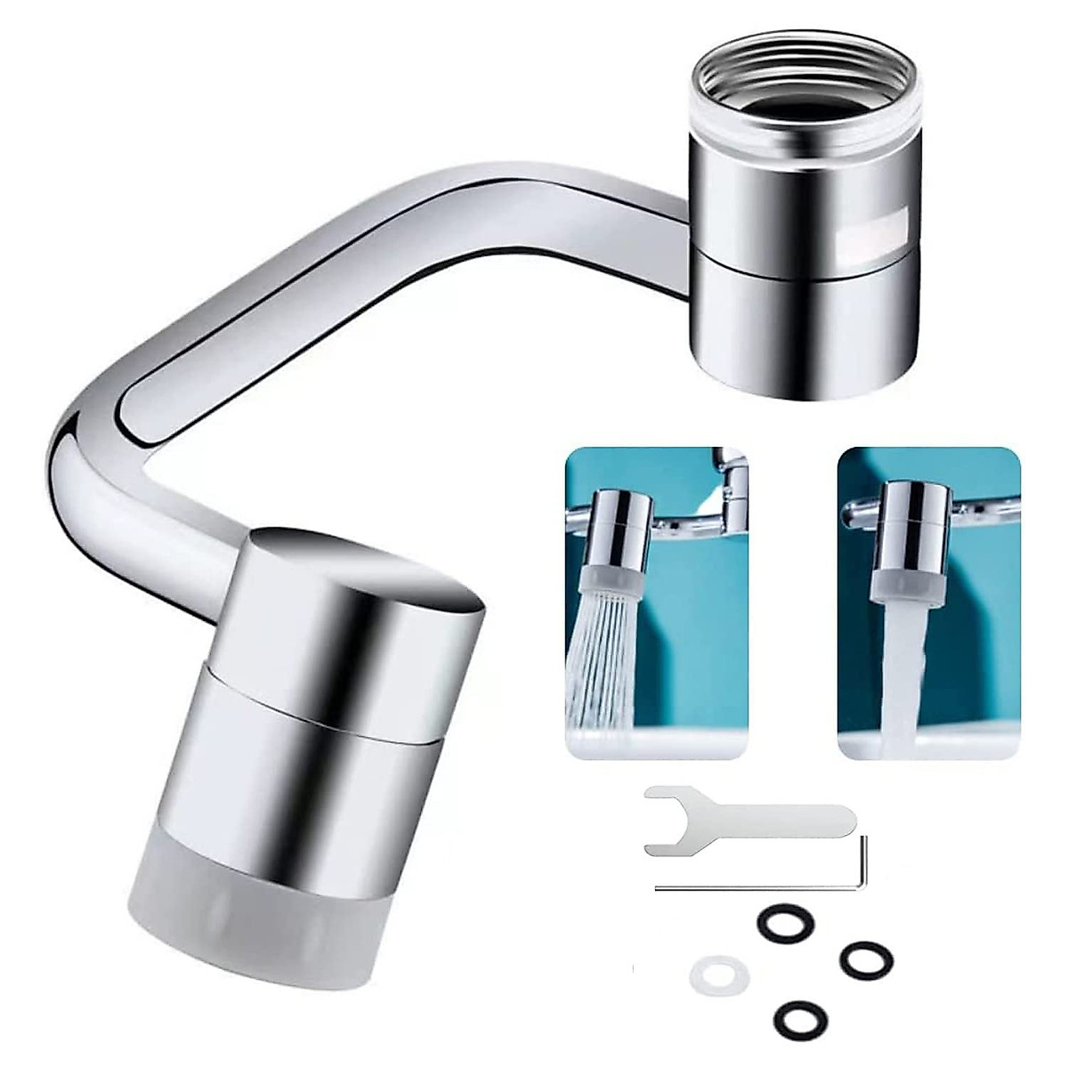 Universal 1080° Rotating Faucet Extender Aerator,2 Packs Solid Brass Universal Splash Filter Faucet,1080 Big Angle Swivel Faucet Aerator Sink Attachment,Dual-Function 2-Flow Sprayer