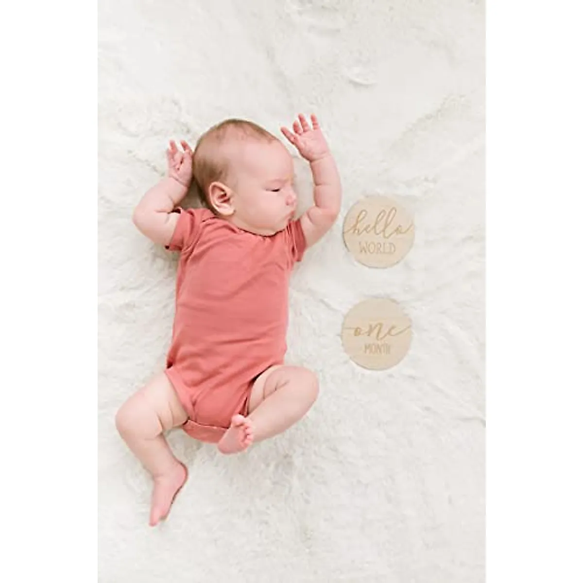 Pearhead Wooden Monthly Milestone Photo Cards, Baby Announcement Cards, Pregnancy Journey Milestone Markers, 7 Double Sided Photo Prop Milestone Discs, Light Wood