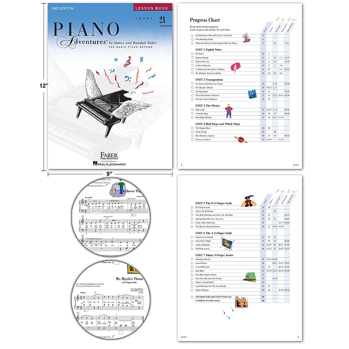 Piano Adventures Level 2A Learning Library Set By Nancy Faber - Lesson, Theory, Performance, Technique & Artistry Books & Juliet Music Piano Keys 88/61/54/49 Full Set Removable Sticker