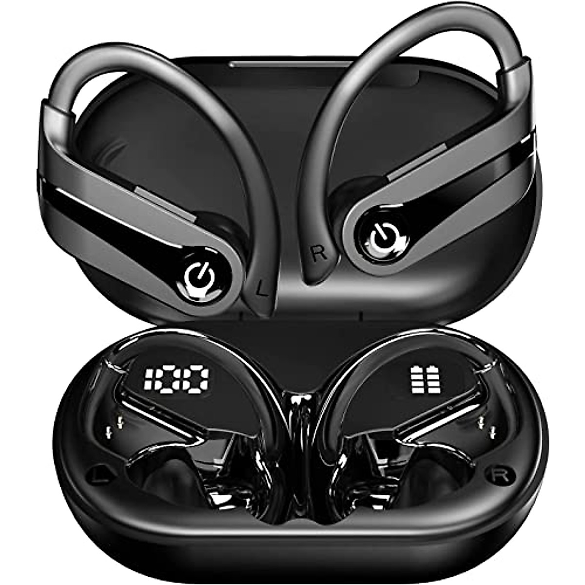 Ear Buds Wireless Bluetooth Earbuds Bluetooth Headphones 72H Playtime 950mAh Charging Case Digital LED Display Over-Ear Earphones IPX7 Waterproof Bluetooth Headset with Mic for Sport/Work/Gaming